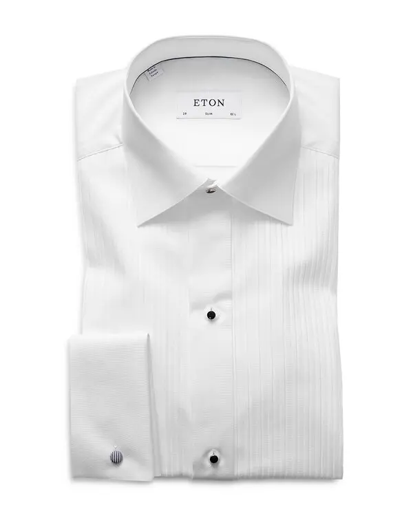 Eton Slim Fit Long Sleeve Pleated Bib Cotton Tuxedo Shirt - White