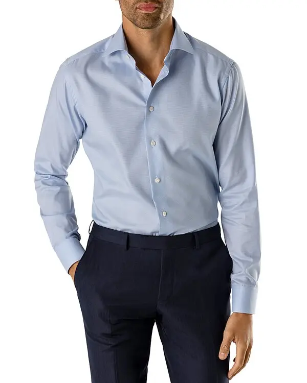 Eton Micro Houndstooth Dress Shirt - Light Blue