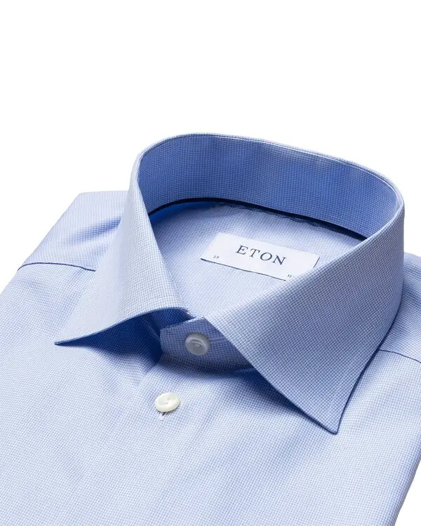 Eton Micro Houndstooth Dress Shirt - Light Blue