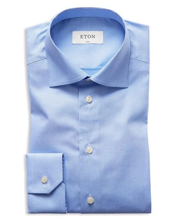 Eton Micro Houndstooth Dress Shirt - Light Blue