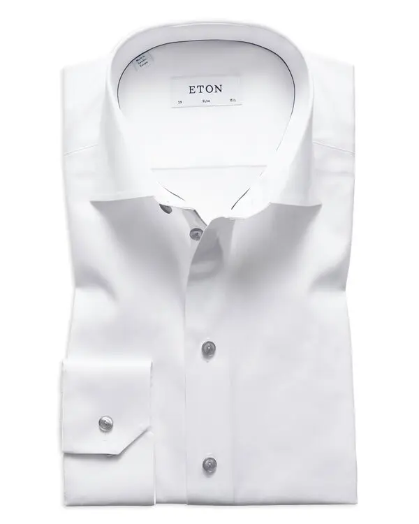 Eton Slim Fit Contrast Gray Button Twill Dress Shirt