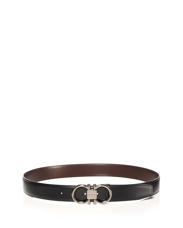 FERRAGAMO Double Gancini Reversible Leather Belt - Nero/brown