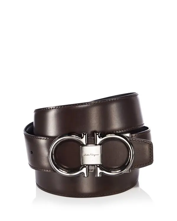 FERRAGAMO Double Gancini Reversible Leather Belt - Nero/brown