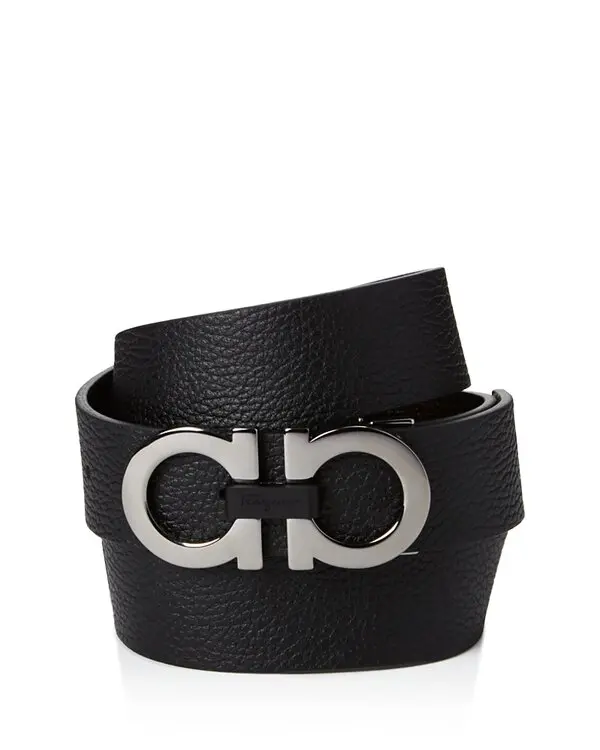 FERRAGAMO Double Gancini Buckle Reversible Leather Belt - Black/hickory