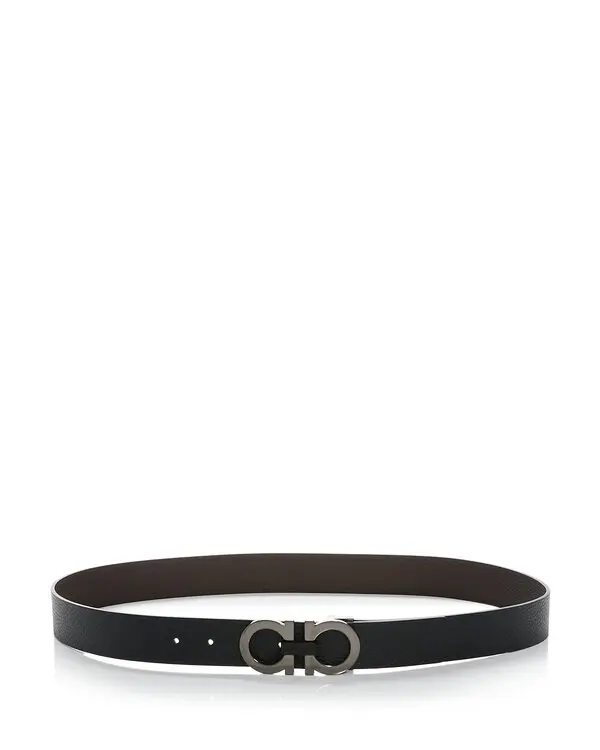 FERRAGAMO Double Gancini Buckle Reversible Leather Belt - Black/hickory
