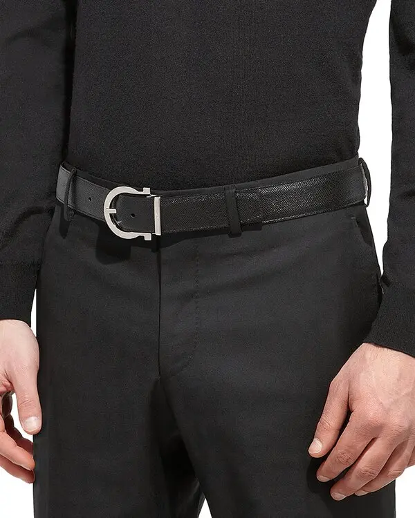 FERRAGAMO Gancini Reversible Leather Belt - Black/brown