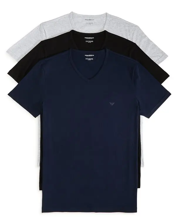 Emporio Armani Pure Cotton V-neck T-shirts Pack Of 3 - Gray/black/navy