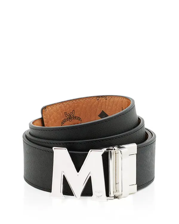 Mcm Claus Reversible Belt - Cognac/silver