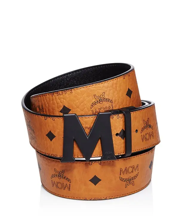 Mcm Reversible Signature Belt - Cognac/black