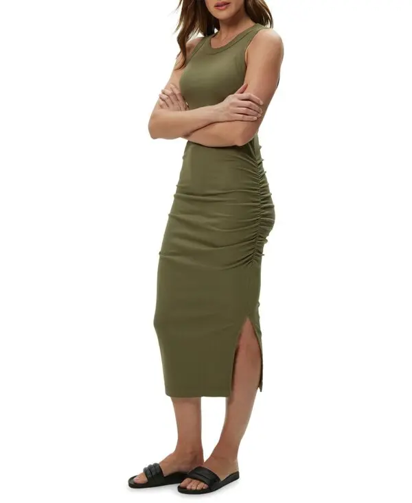 Michael Stars Wren Tank Midi Dress With Side Slit And Ruching - Caper