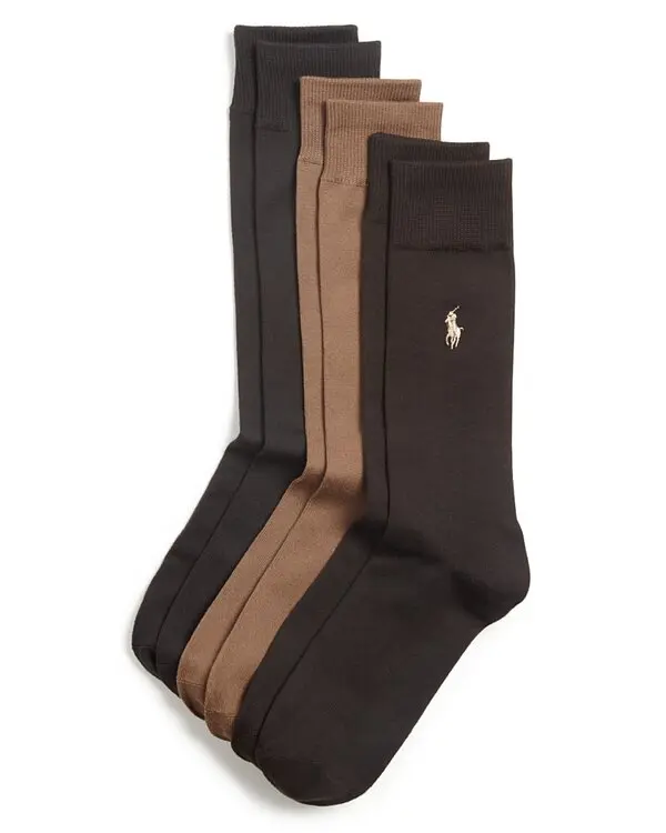 Polo Ralph Lauren Solid Dress Socks Pack Of 3 - Brown Assorted