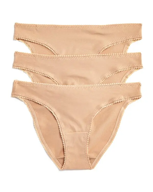 ON GOSSAMER Cabana Cotton Blend Stretch Hip Bikinis, Set Of 3 - Champagne