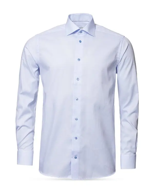 Eton Cotton Contemporary Fit Textured Solid Shirt - Light Blue