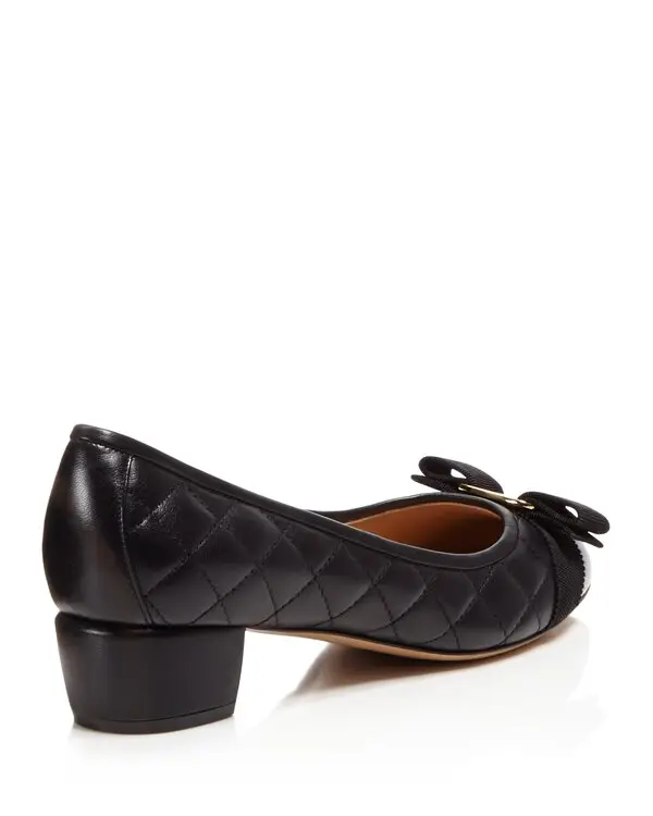 FERRAGAMO Vara Quilted Low-heel Pumps - Nero Black/gold