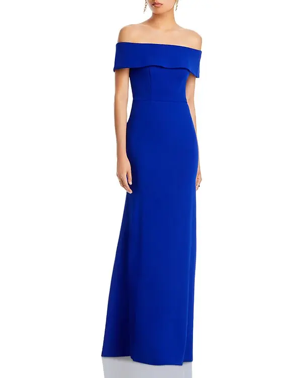 Off-the-shoulder Scuba Crepe Gown - Marine