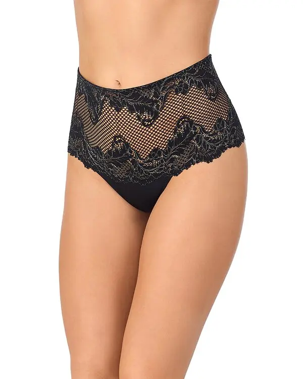 Le Mystère Lace Allure High Waist Thong - Black Lurex