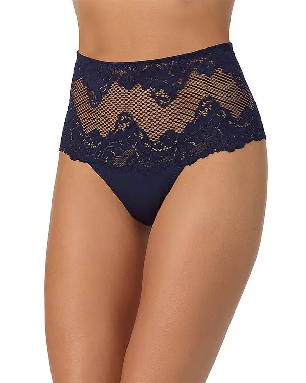 Le Mystère Lace Allure High Waist Thong - Dark Cobalt