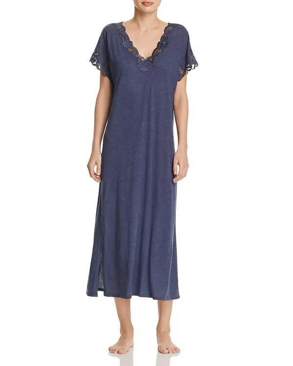 Natori Zen Floral Lace Nightgown - Heather Navy Blue