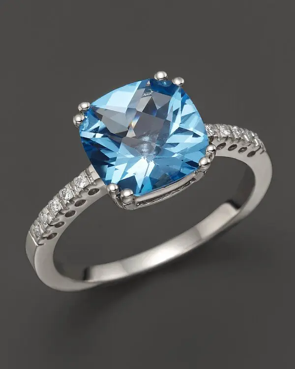 Bloomingdale'S Topaz And Diamond Ring In 14k White Gold - Blue