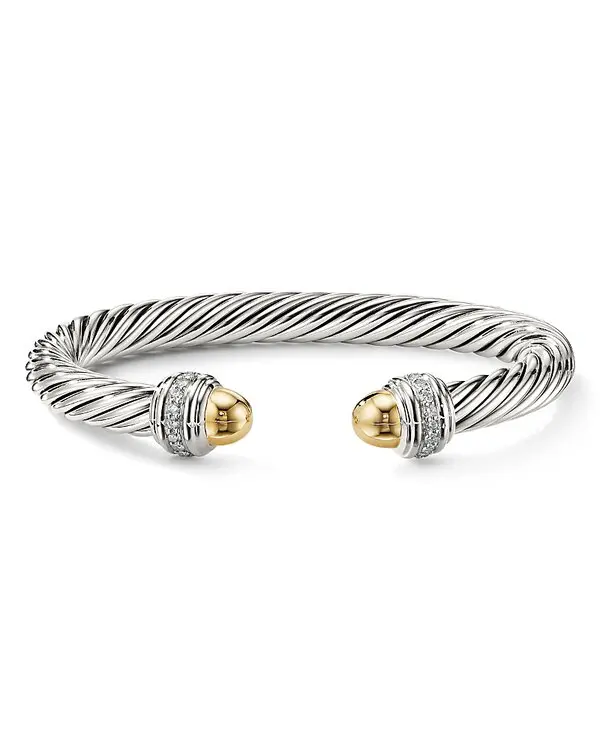 David Yurman Cable Bracelet With Diamonds And 14k Yellow Gold - Gold/silver