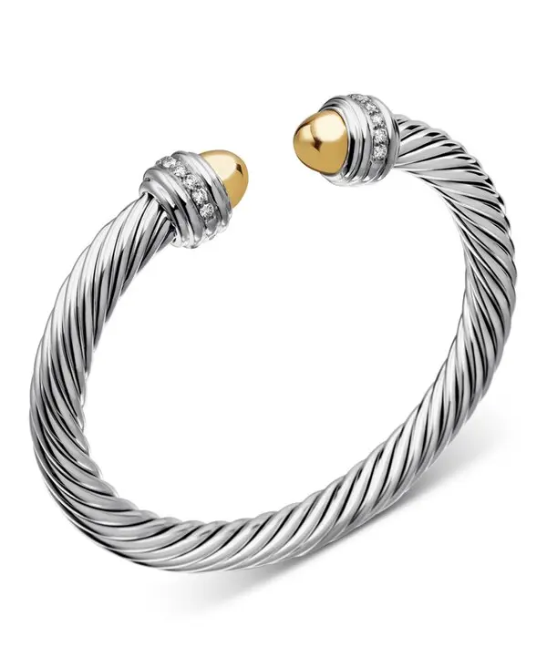 David Yurman Cable Bracelet With Diamonds And 14k Yellow Gold - Gold/silver