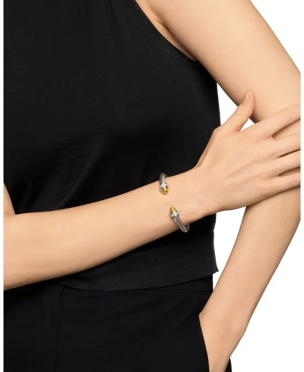 David Yurman Cable Bracelet With Diamonds And 14k Yellow Gold - Gold/silver