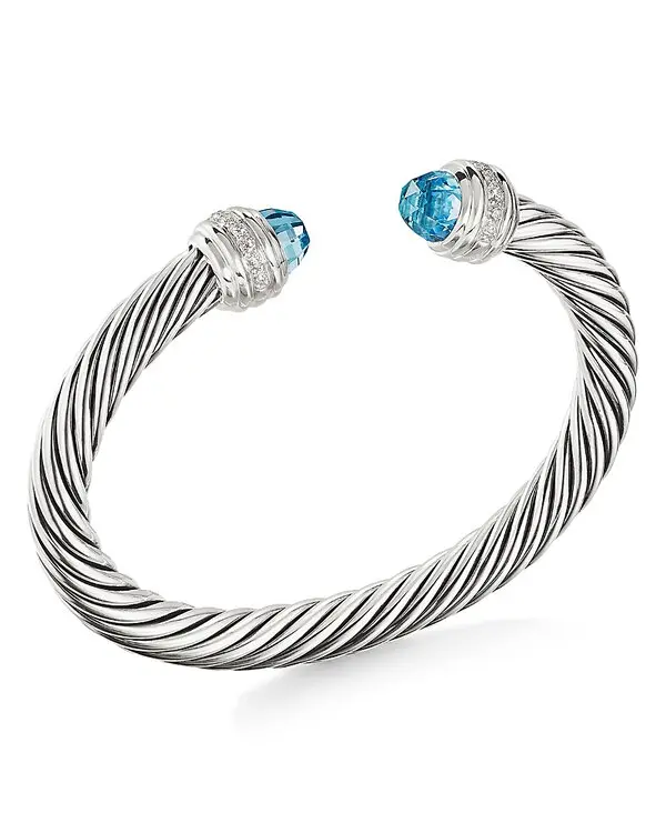 David Yurman Cable Bracelet With Gemstones And Diamonds - Blue Topaz