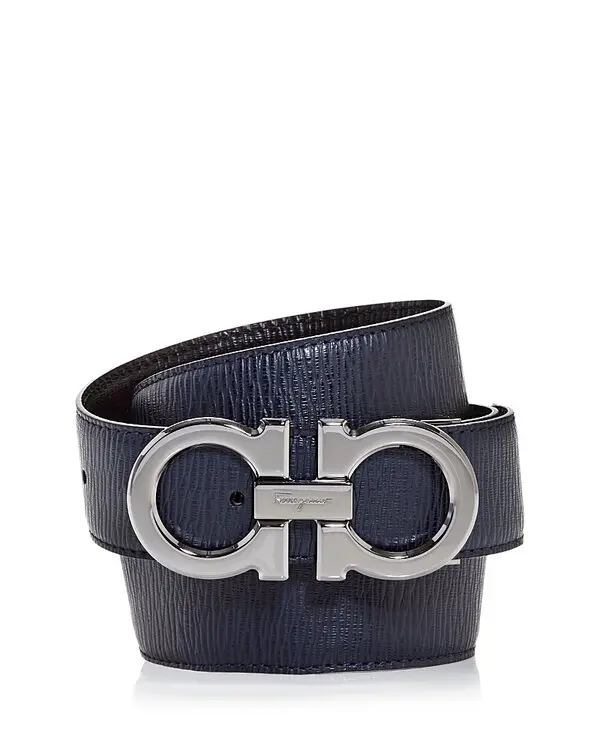 FERRAGAMO Double Gancini Reversible Leather Belt - Deep Ocean