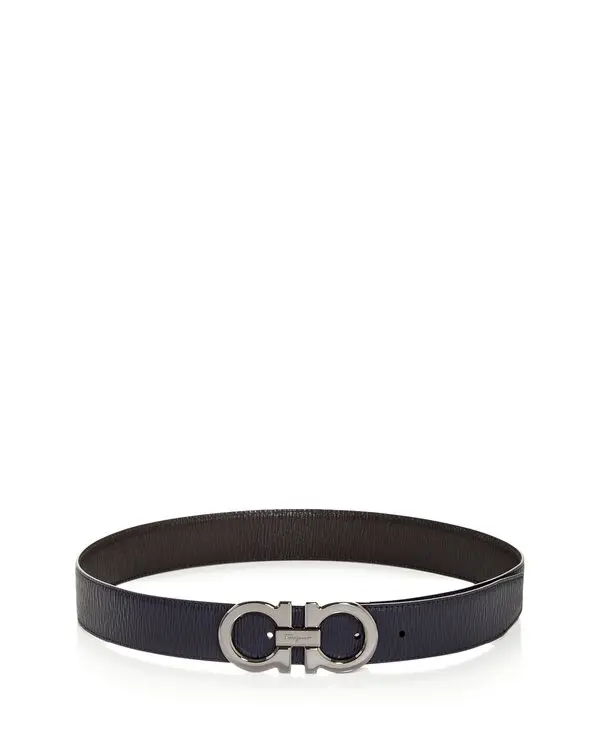 FERRAGAMO Double Gancini Reversible Leather Belt - Deep Ocean