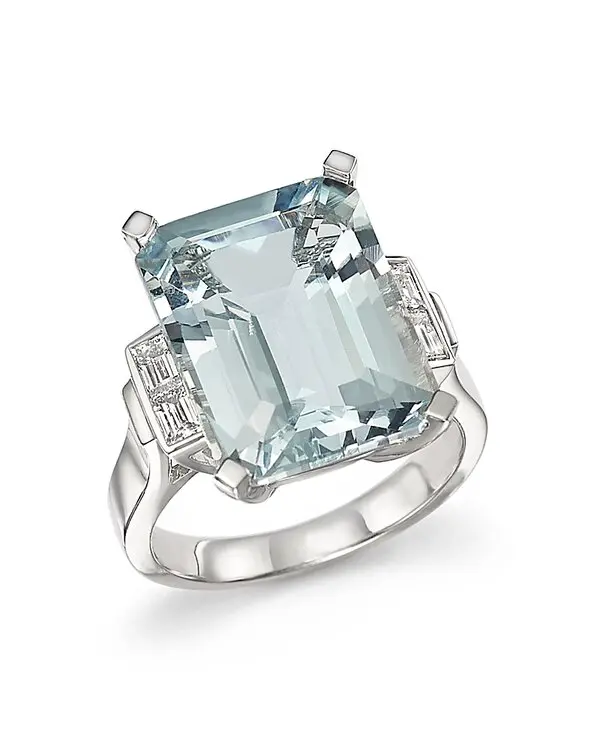 Bloomingdale'S Aquamarine And Diamond Baguette Ring In 14k White Gold - Blue/white