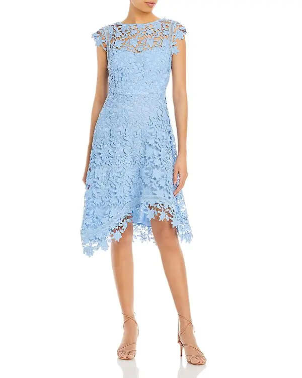 Eliza J Asymmetrical Lace Midi Dress Light Blue 30% Off - Main Image