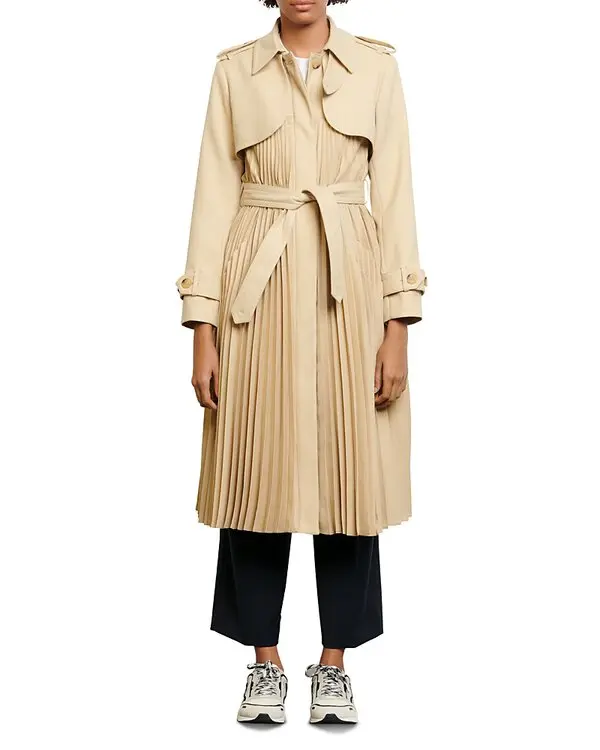 Sandro Vino Pleated Trench Coat - Beige | Editorialist