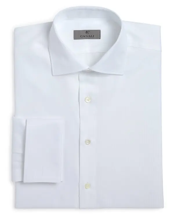 Canali Herringbone French Cuff Classic Fit Dress Shirt - White