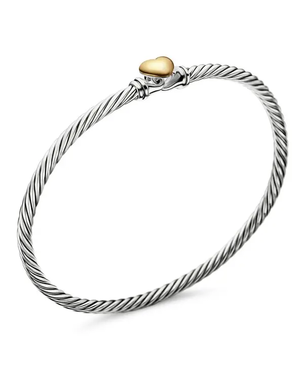 David Yurman Cable Collectibles Heart Bracelet In Sterling Silver With 18k Yellow Gold, 3mm - Silver/yellow Gold