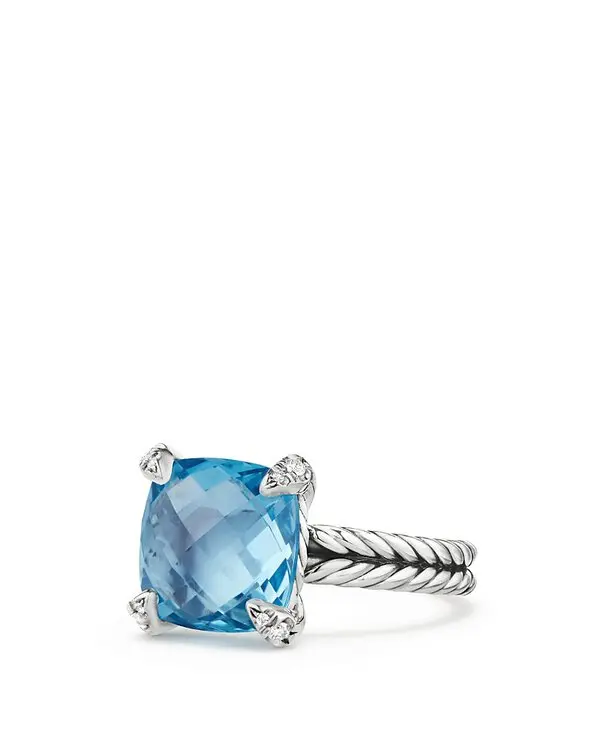 David Yurman Chatelaine Ring With Gemstone And Diamonds - Blue Topaz