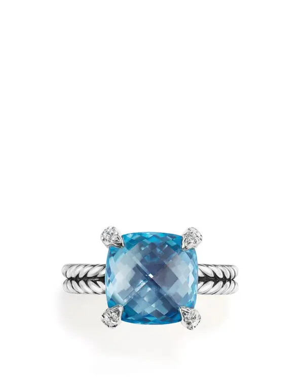 David Yurman Chatelaine Ring With Gemstone And Diamonds - Blue Topaz
