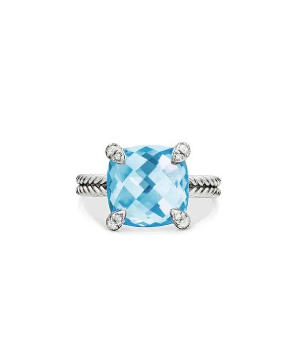 David Yurman Chatelaine Ring With Gemstone And Diamonds - Blue Topaz