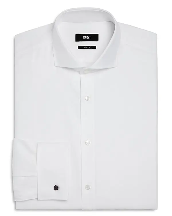BOSS Solid Slim Fit Dress Shirt - White