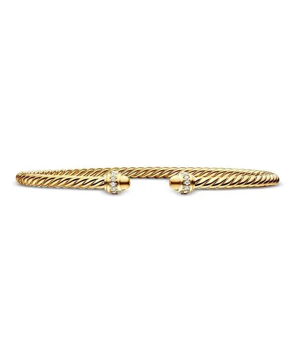 David Yurman Cable Spira Bracelet In 18k Yellow Gold With Diamonds - White/gold