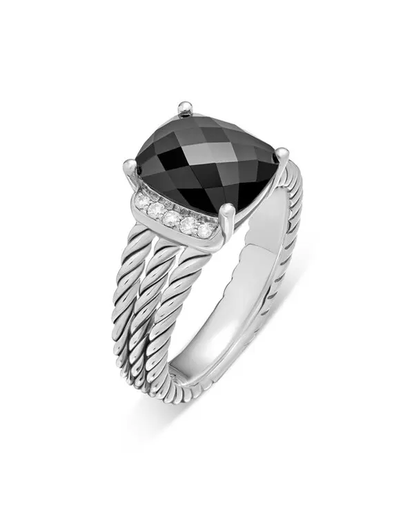 David Yurman Petite Wheaton Ring With Onyx And Diamonds