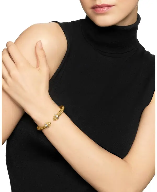 David Yurman Classic Cable Spira Bracelet In 18k Yellow Gold With Diamonds, 7mm - White/gold