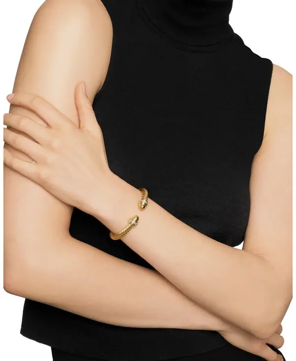 David Yurman Classic Cable Spira Bracelet In 18k Yellow Gold With Diamonds, 7mm - White/gold