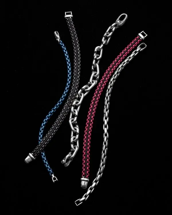 David Yurman Woven Box Chain Bracelet - Silver/black