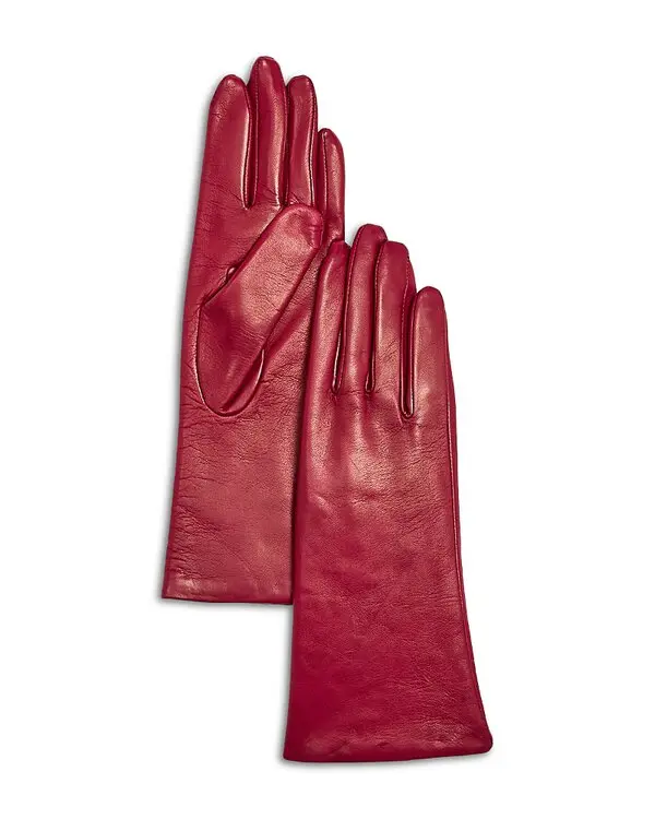 Bloomingdale'S Leather Gloves With Cashmere Lining - Wine