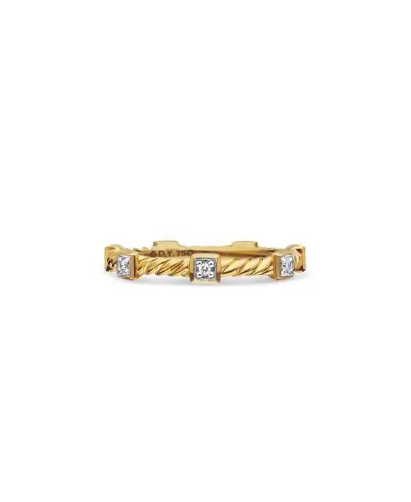David Yurman 18k Yellow Cable Collectibles Diamond Stack Ring - Gold