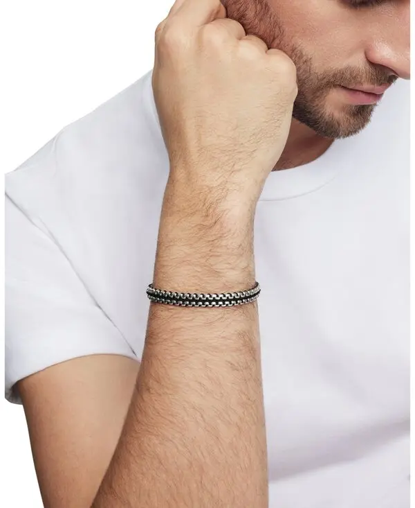 David Yurman Woven Box Chain Bracelet In Sterling And Black Nylon - Black/silver