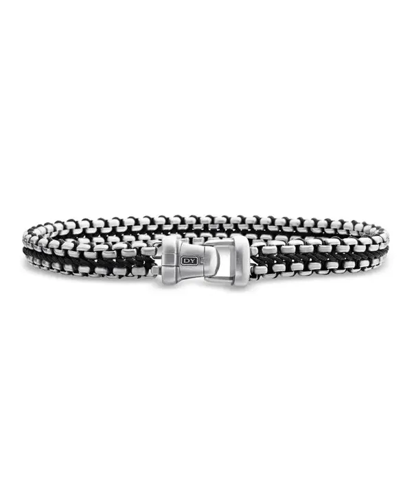 David Yurman Woven Box Chain Bracelet In Sterling And Black Nylon - Black/silver