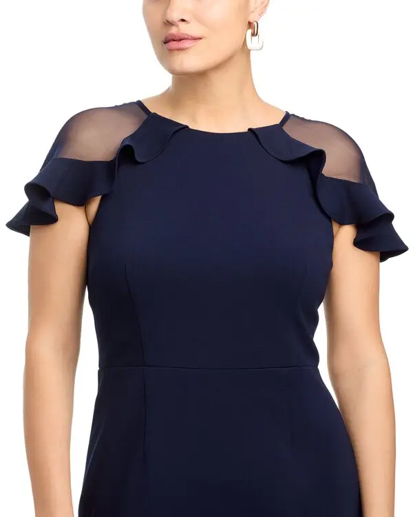 Eliza J Ruffle Sleeve Cocktail Sheath Dress - Navy