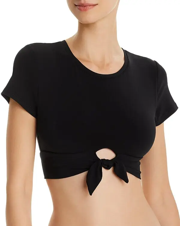 Robin Piccone Ava Solid Cropped T-shirt Bikini Top - Black