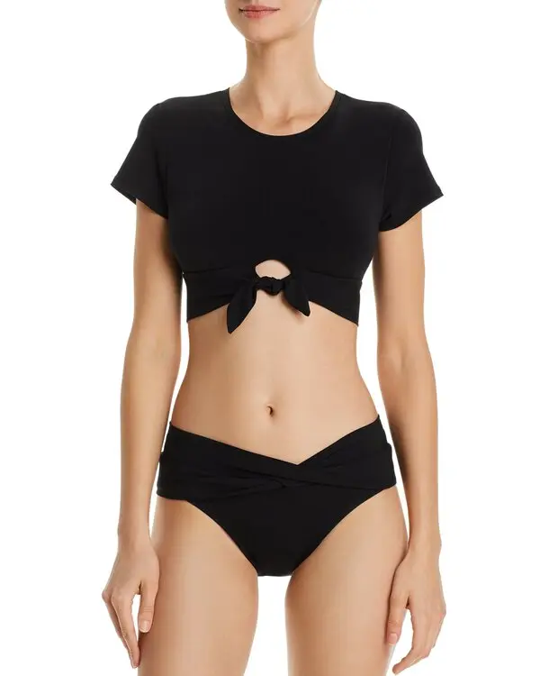 Robin Piccone Ava Solid Cropped T-shirt Bikini Top - Black